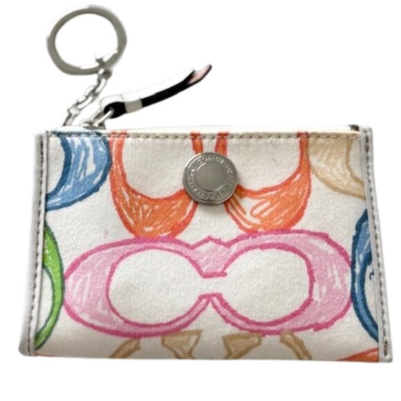 Coach | Accessories | Colorful Logo Scribble Fabric Coin Purse Key ...